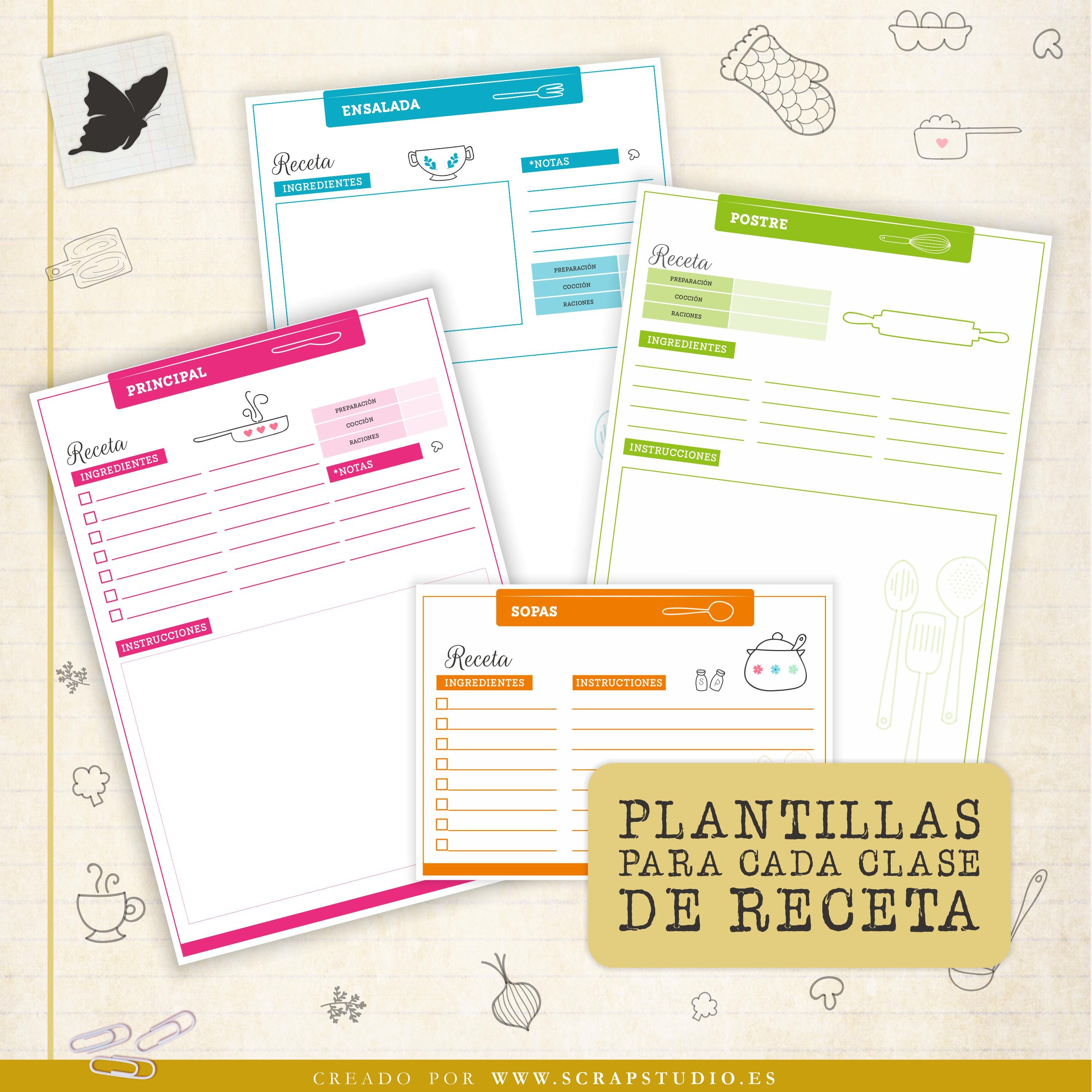 Recipe Book Editable Recipe Templates Printable A5 PDF SPANISH Instant ...