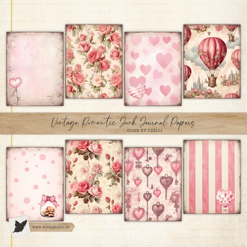 Vintage Romantic Printable Paper Pack, Printable Junk Journal ...