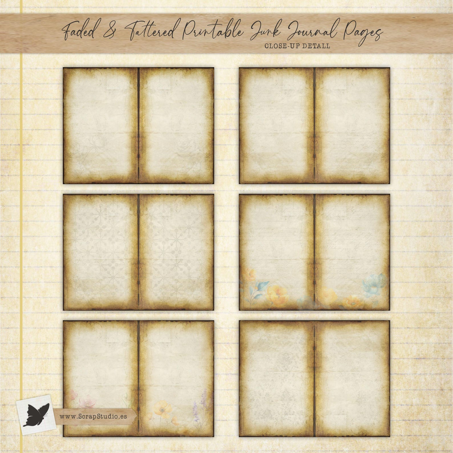 Faded & Tattered Printable Junk Journal Pages, Printable Junk Journal ...