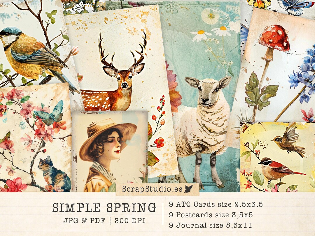 Simple Spring Vintage Ephemera Cards, ATC Cards, Spring Ephemera ...