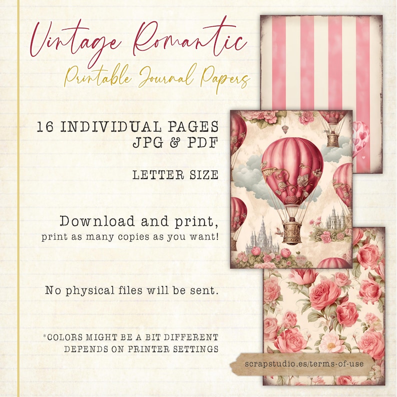 Vintage Romantic Printable Paper Pack, Printable Junk Journal ...