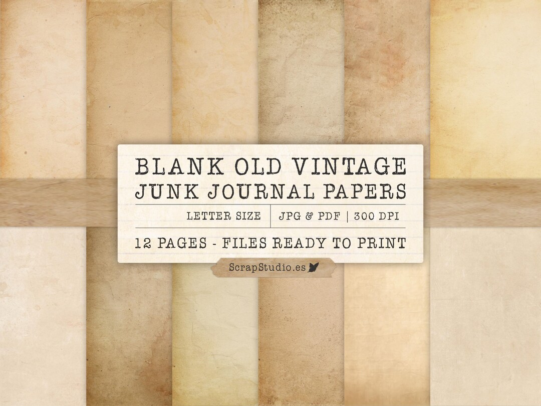 Vintage Blank Old Printable Papers Pack, Junk Journal Antique Printable ...
