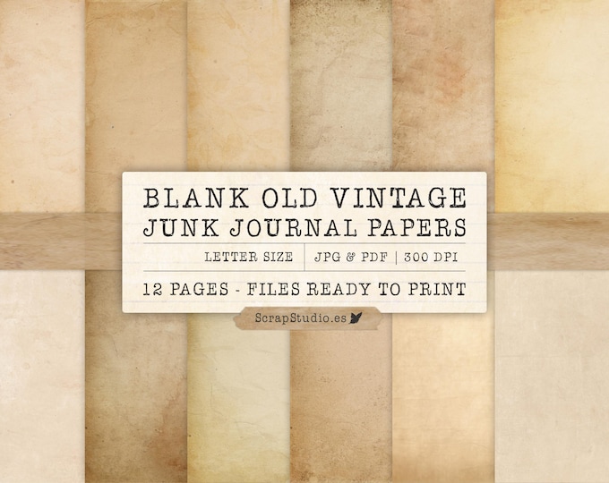 Vintage Blank Old Printable Papers Pack, Junk Journal Antique Printable ...