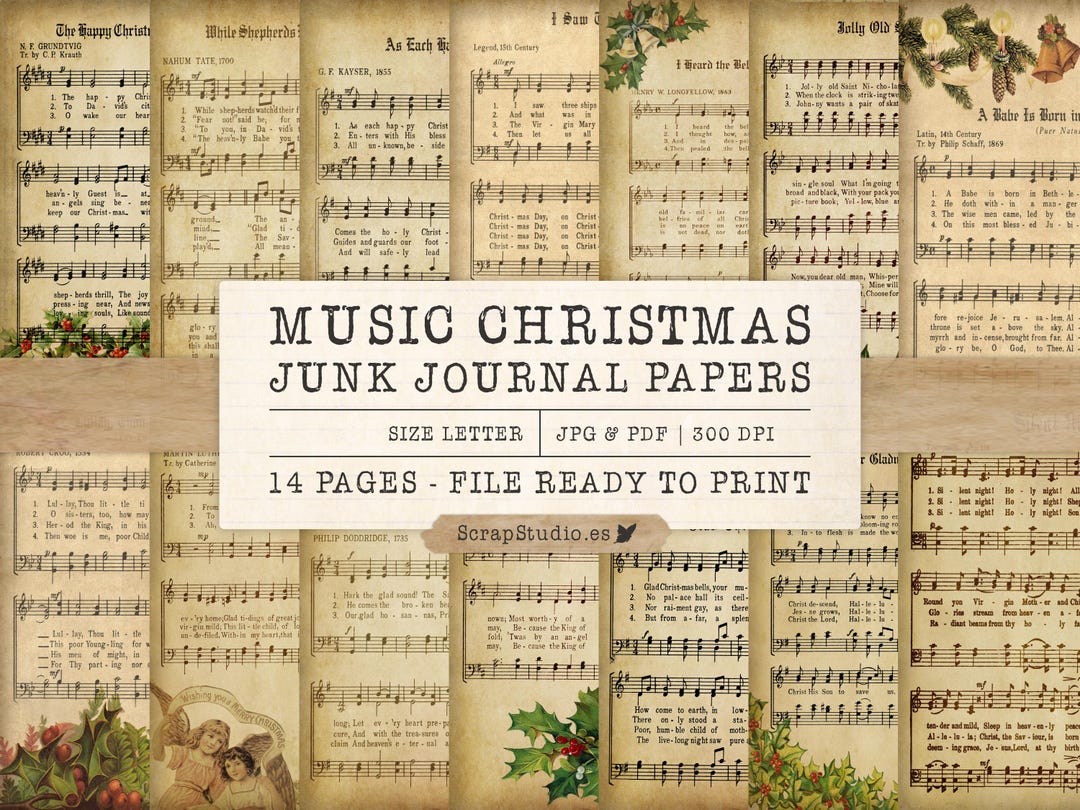 Christmas Sheet Music Junk Journal Paper Pack – Vintage Music Ephemera ...