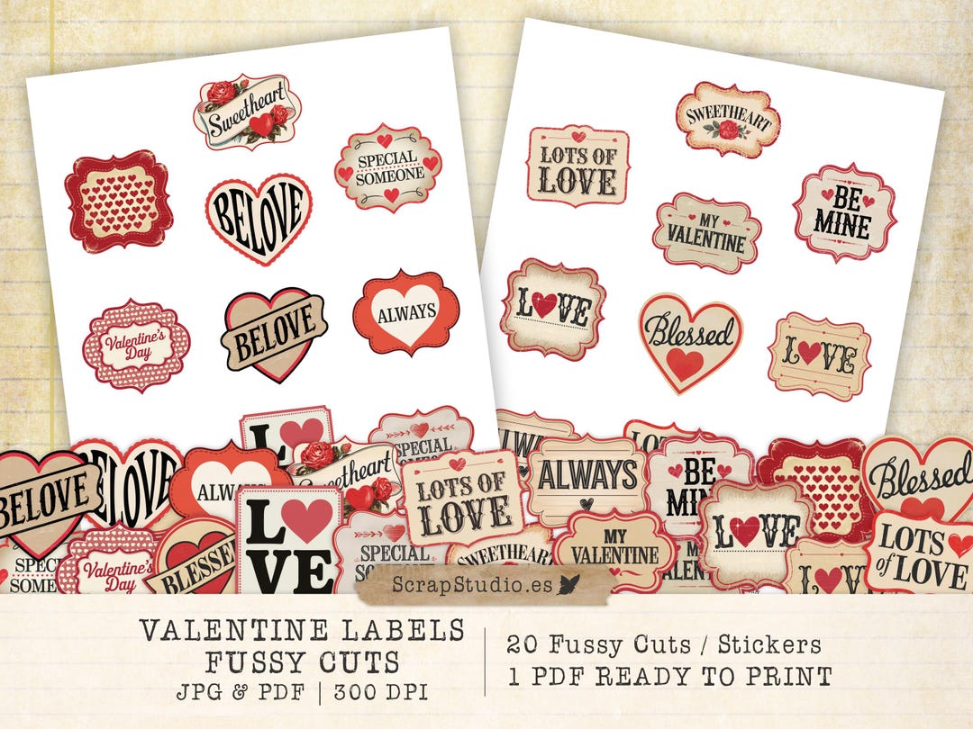 Valentine Labels Stickers, Vintage Journal Stickers, Junk Journal ...