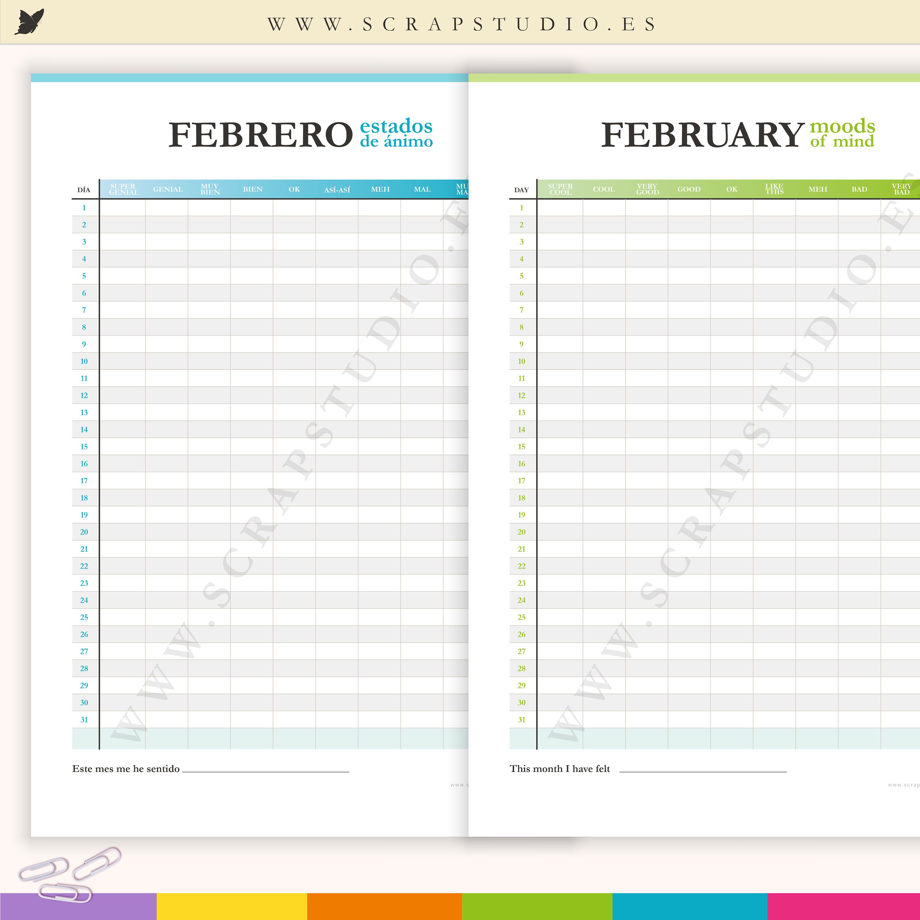 Monthly Mood Tracker A5 & A4 Sizes Printable PDF English / Spanish ...