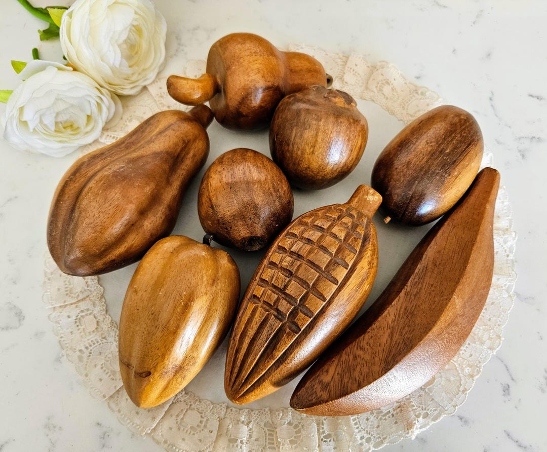 Set of 8 Wooden Carved Fruit, Mid Century Modern, Rustic/shabby Chic ...