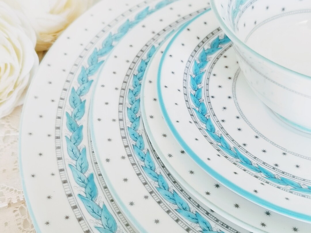Vintage Royal Worcester Alpine Blue/turquoise 5 Pieces Place Setting ...