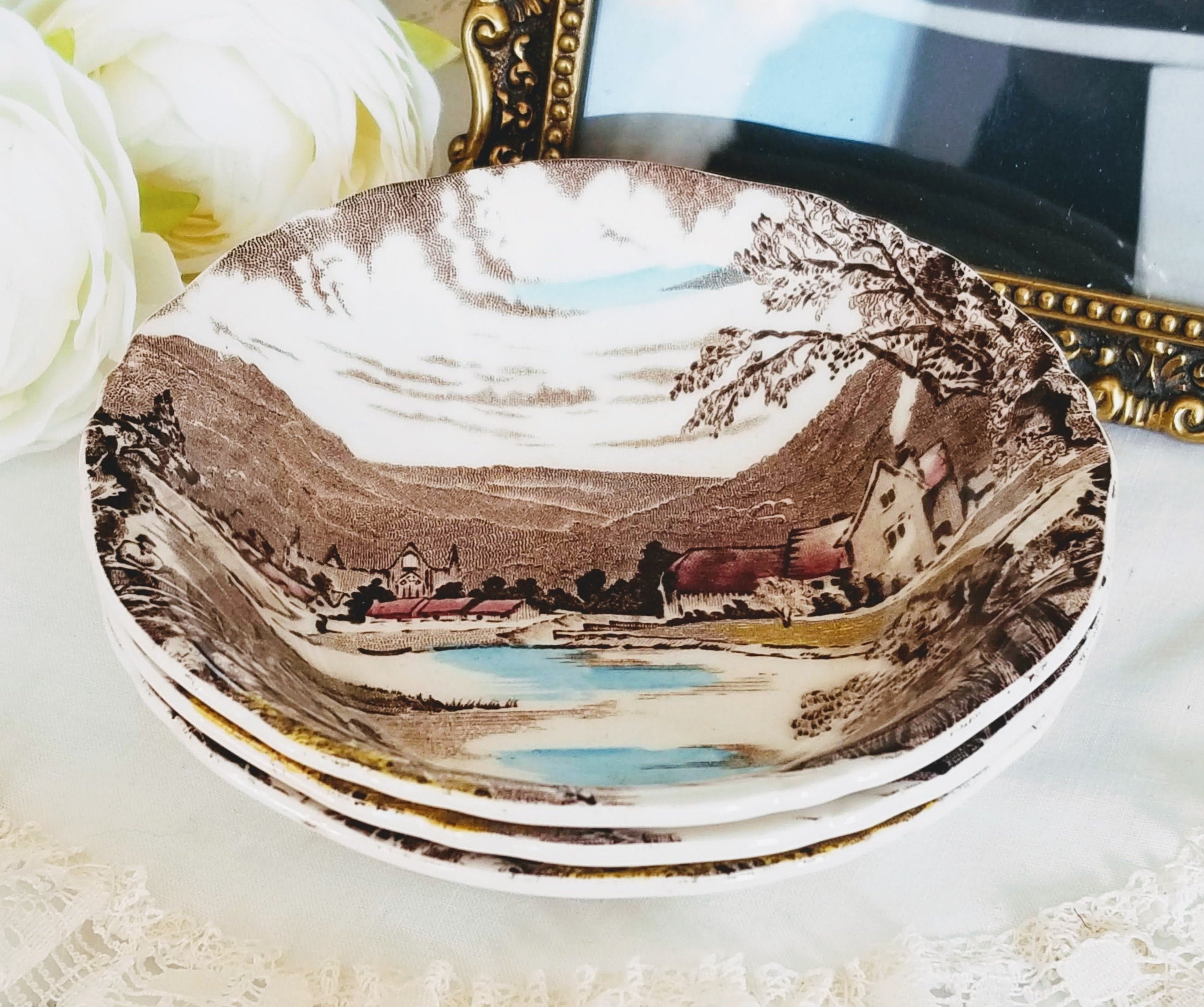 Dining & Serving Ironstone Made in England Brown Transferware vintage ...