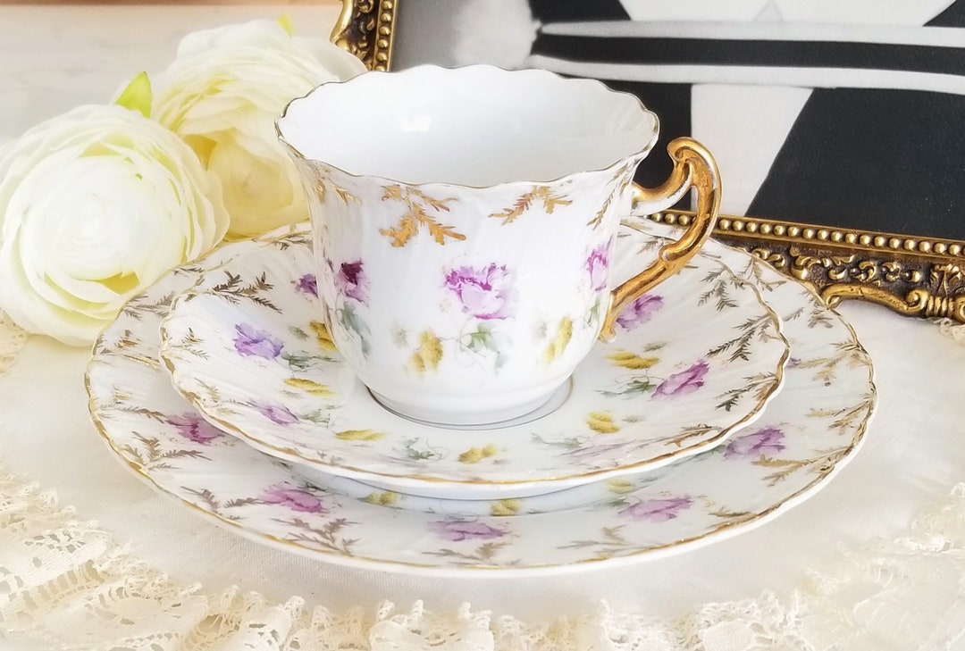 Vintage Vienna Teacup Trio, Porcelain Made in Austria, Purple Flowers ...