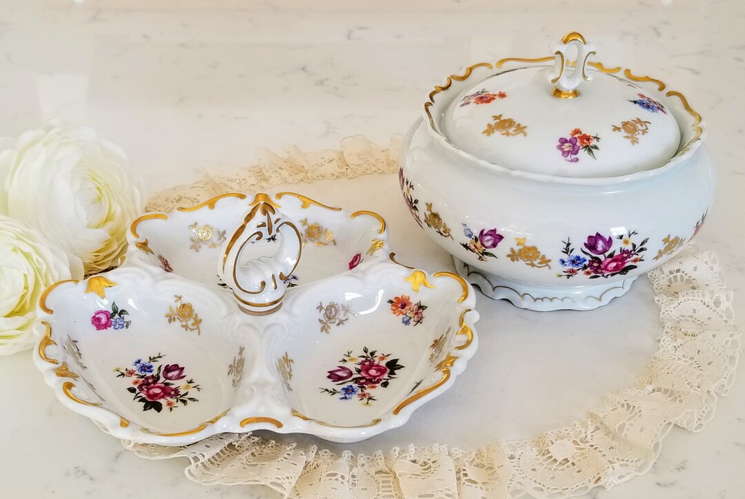 Set of Reichenbach Sugar Bowl & Handled Divided Dish, Fine China Made ...