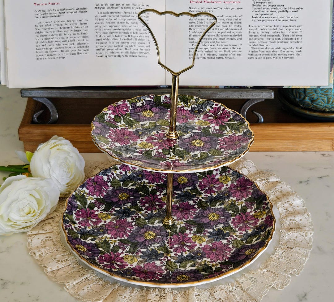 Vintage Old Foley James Kent 2 Tier Cake Stand, Made in England, Purple ...