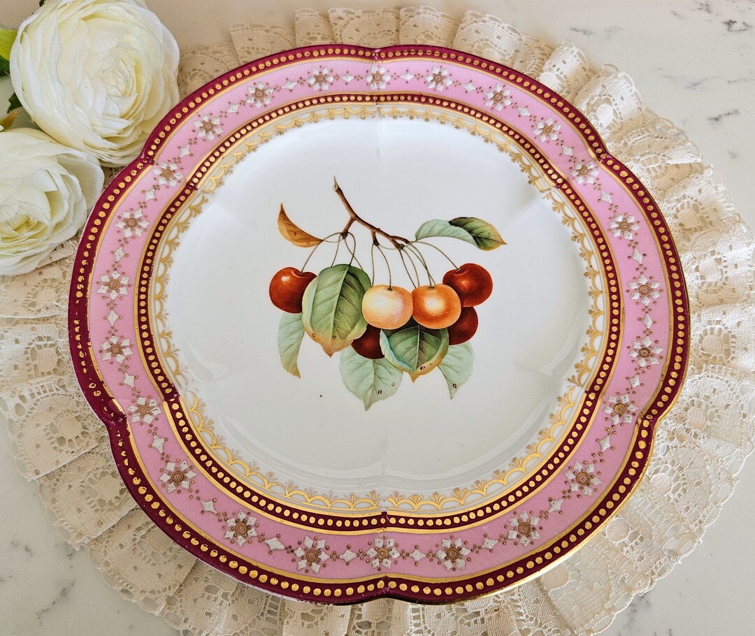 Antique Hand Painted Plate, Cherries, Heavy Gold Gilt, Vintage Home ...