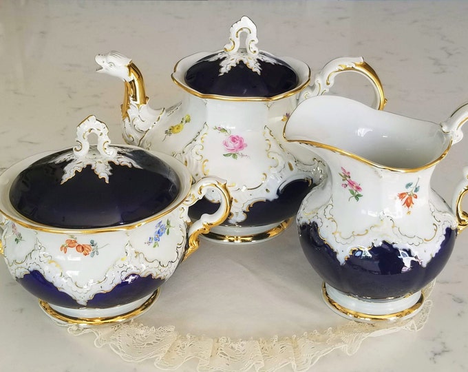 Antique Meissen Cobalt Blue Tea Set, Crossed Swords, Cobalt Blue, Gold ...