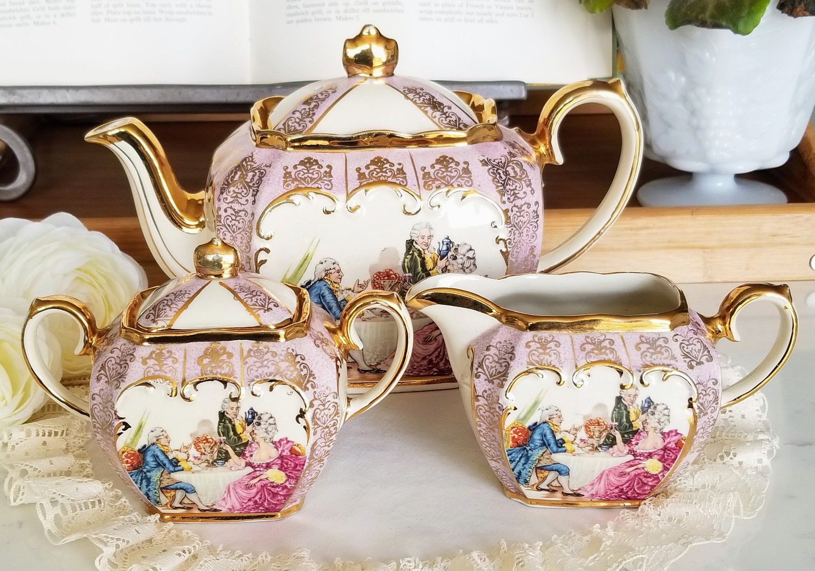 Vintage Sadler Cube Shaped Tea Set Teapot Creamer and Sugar | Etsy