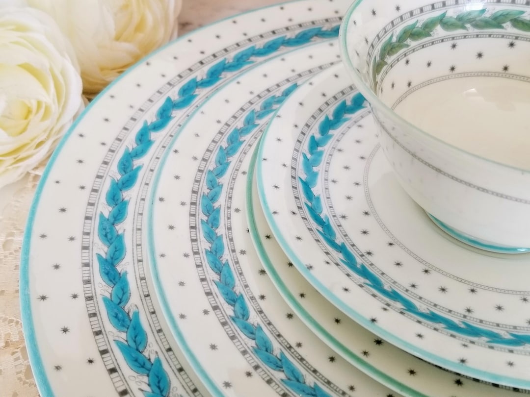 Vintage Royal Worcester Alpine Blue/turquoise 5 Pieces Place Setting ...