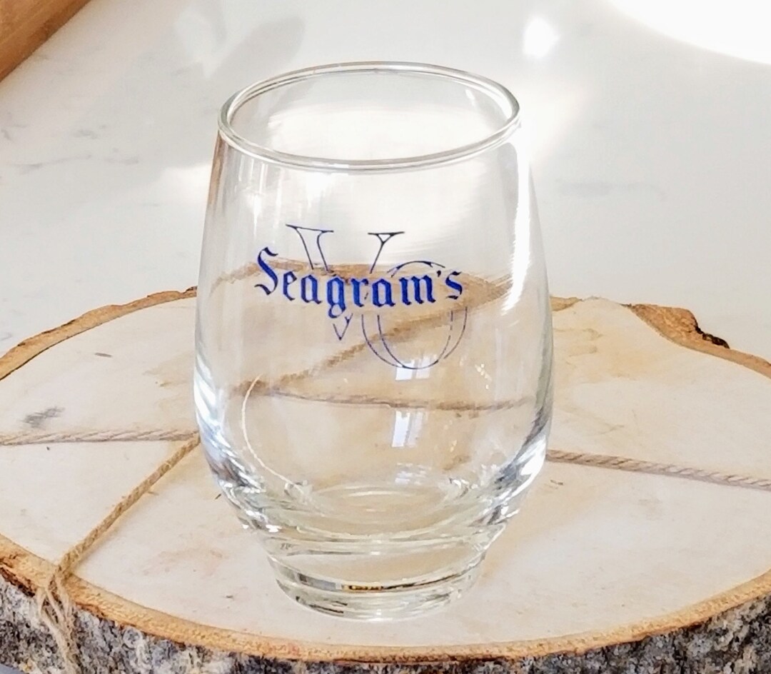 Large Seagram's V O Low Ball, Whiskey Glass, Blue Logo, Vintage Barware ...