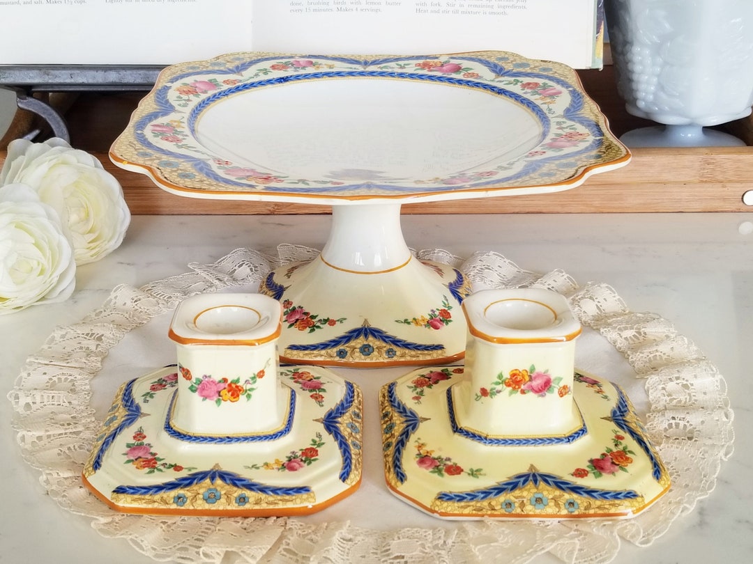 Set of Vintage Crown Ducal Ceramic Cake Stand and Candleholders, Made ...