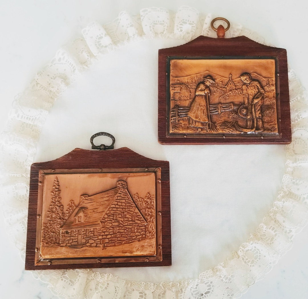 Set of 2, Vintage Rustic Copper Landscape Art, Copper Plaques, A ...