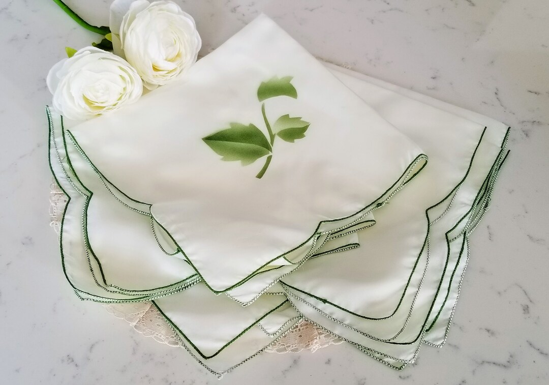 Set of 5 Vintage Tabel Napkins/hand Napkins/dinner Napkins, Green ...