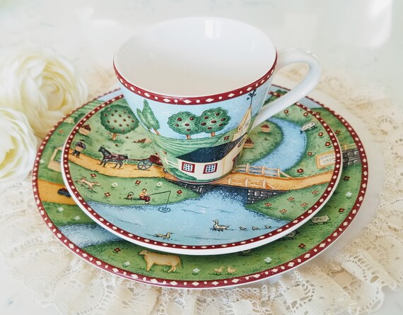 Kitchen & Dining Vintage Sango Green Acres Teacup Trio/Sandwich Set ...