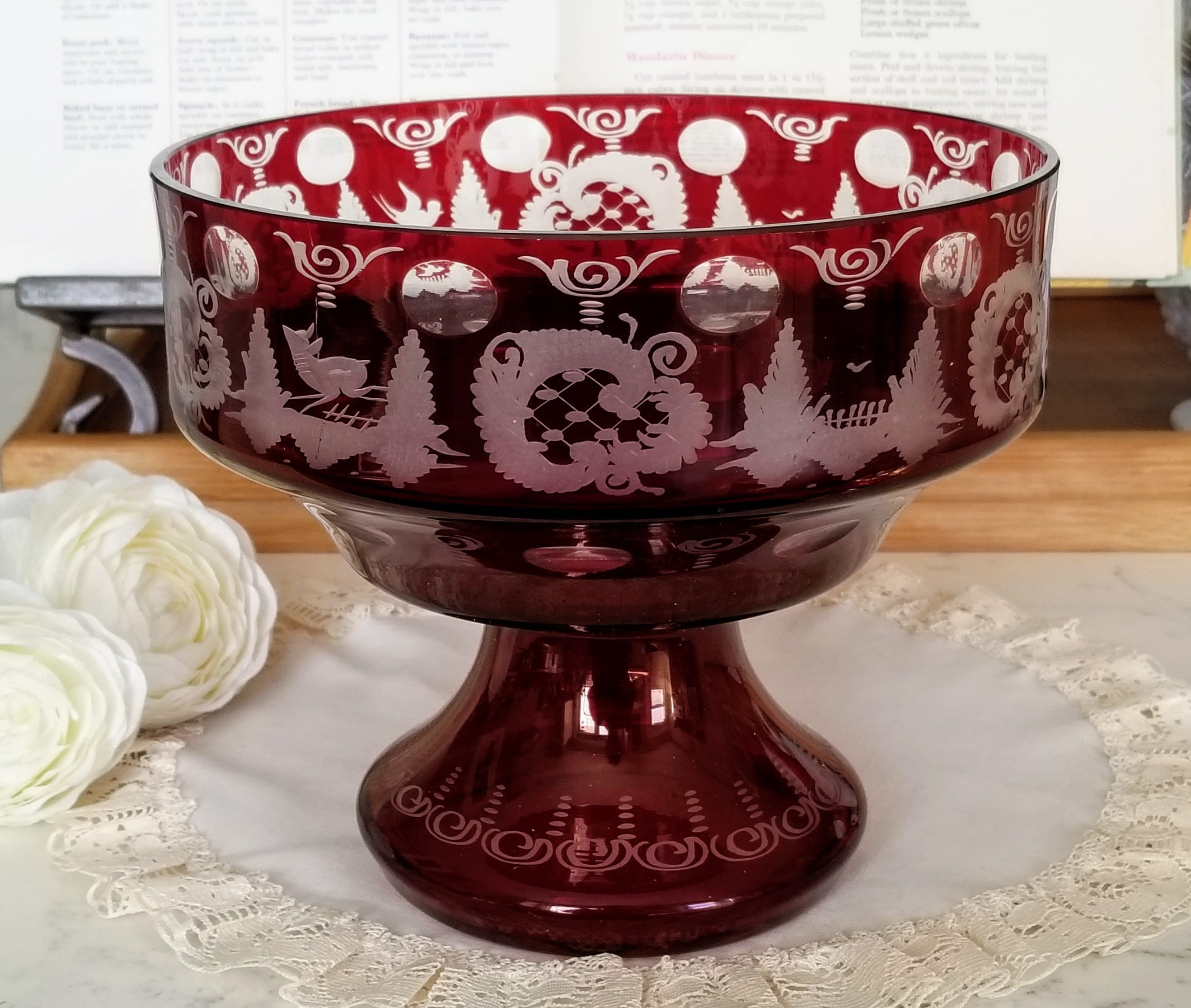 Antique Boehemian Cut Cranberry Deep Red Bowl - munimoro.gob.pe
