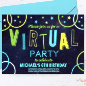 Virtual Party Invitation, Zoom Invitation, Glow Virtual Party ...