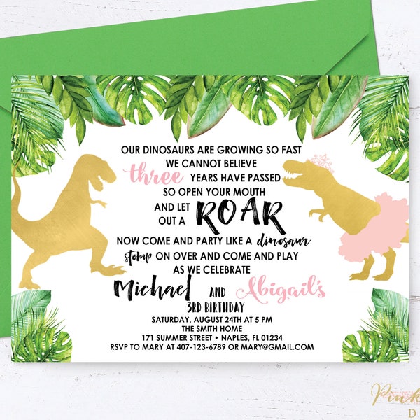 Dinosaur Invitation - Etsy