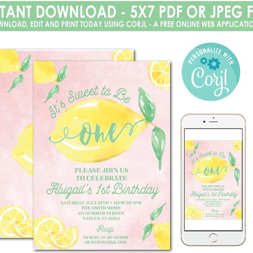Lemonade Birthday Party Invitation Pink Lemonade Birthday - Etsy