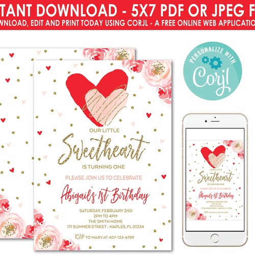 Heart Birthday Invitation Valentine Invitation Hearts - Etsy