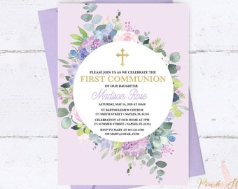 Communion Invitation Purple and Gold First Communion Invitation Purple ...