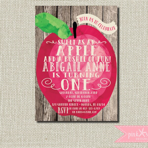 Apple Birthday Invitations - Etsy