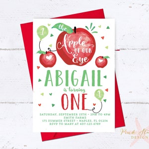 Apple Invitation, Apple Birthday Invitation, Fall Birthday, Apple Party ...
