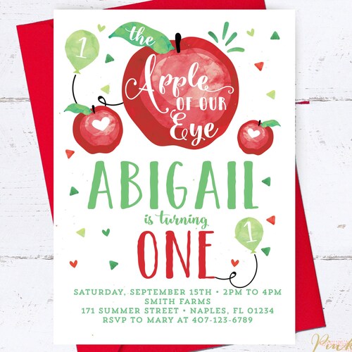 Apple Birthday Invitation Apple Invitation Apple of My Eye - Etsy