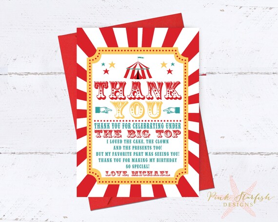 Circus Birthday Thank You Carnival Birthday Party Big Top | Etsy
