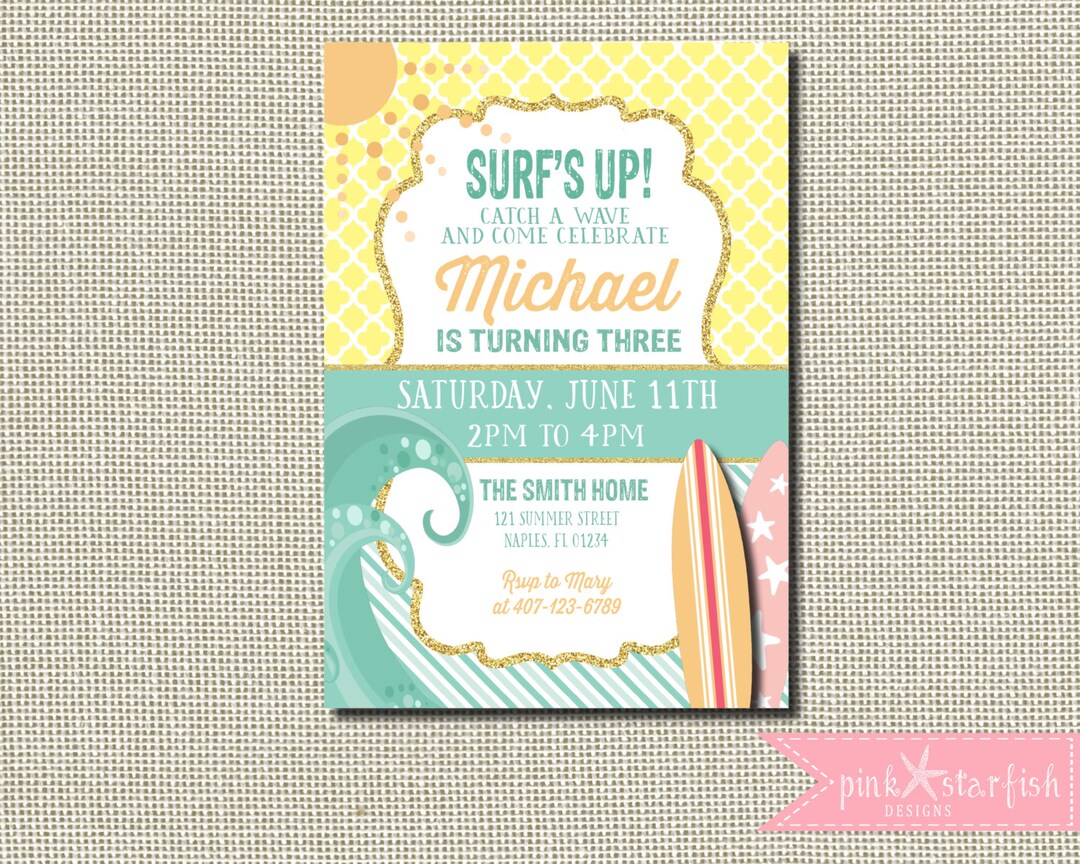 Surf Invitation, Surfing Invitation, Surfing Birthday Party, Luau Party ...