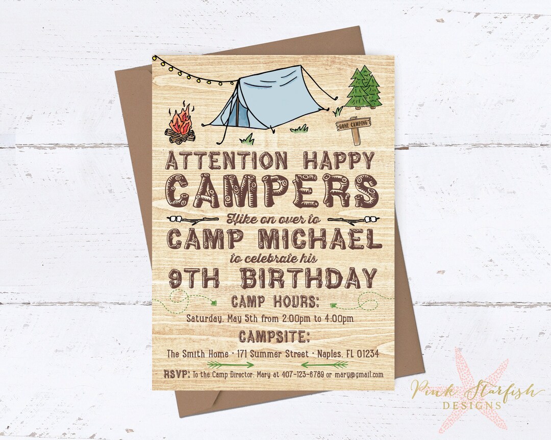 Camping Birthday Invitation, Camping Party Invitation, Camping ...