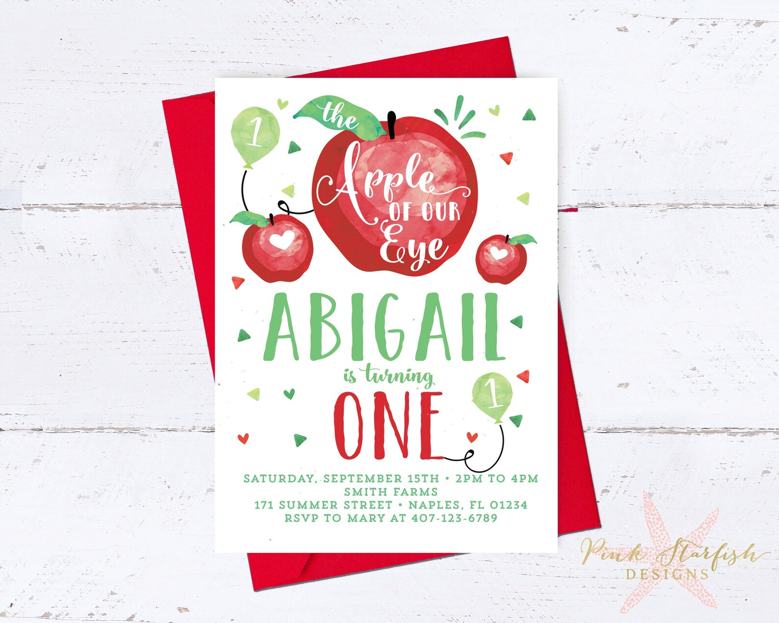Apple Invitation Apple Birthday Invitation Fall Birthday - Etsy