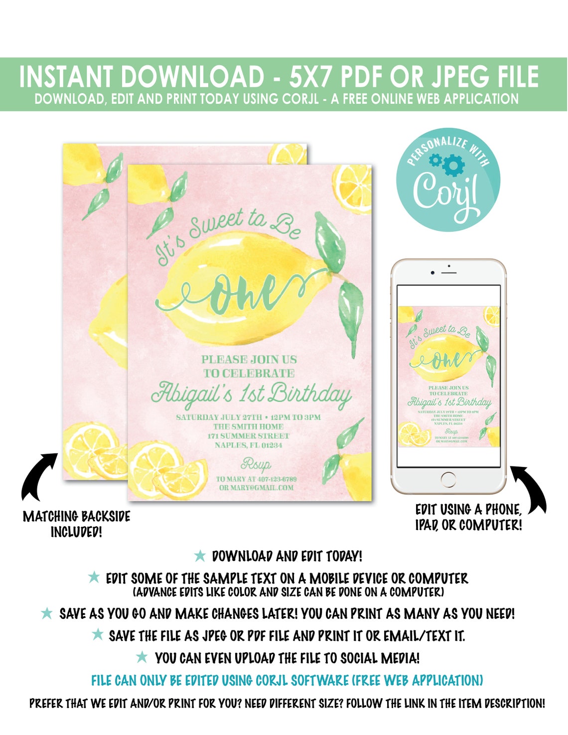 Lemonade Birthday Invitation, Lemonade Stand Invitation, Lemon ...