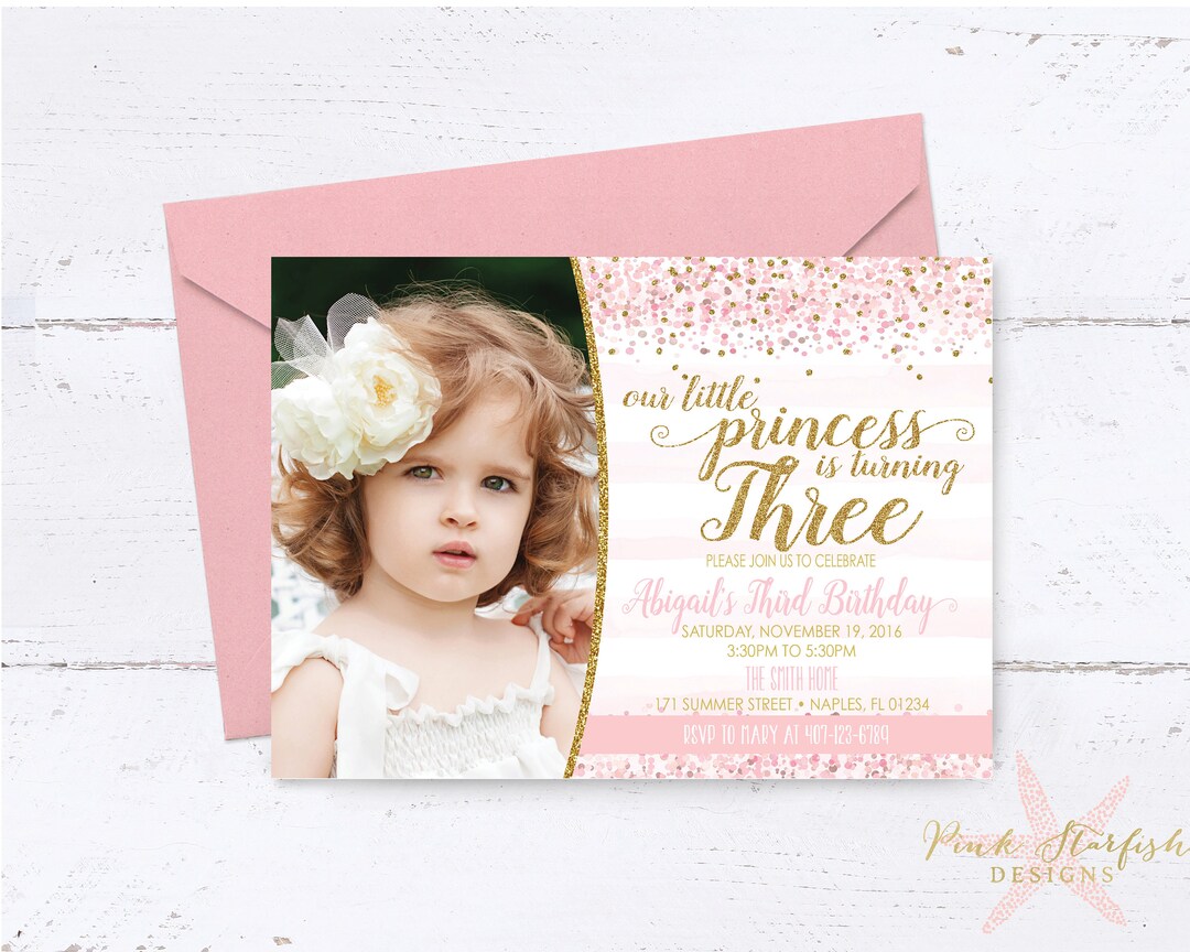 Princess Birthday Invitation, Third Birthday, Princess Invitation, Pink ...