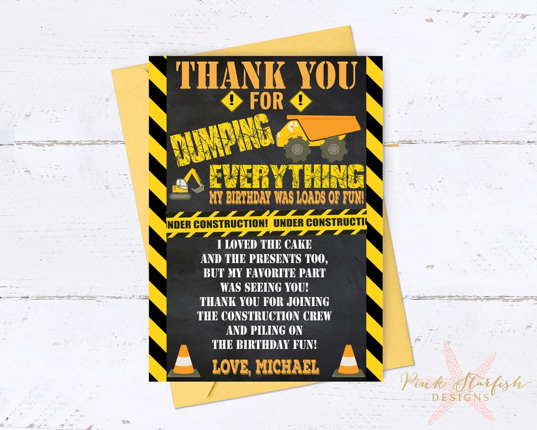 Construction Birthday Thank You, Dump Truck Thank You, Construction ...