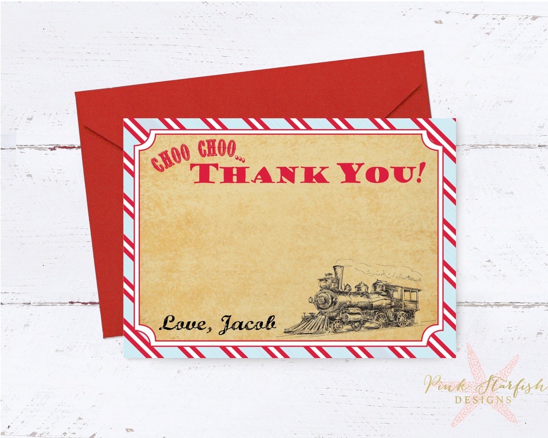 Vintage Train Thank You Card, Vintage Train, Train Thank You Note ...