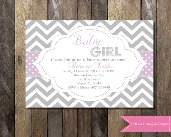 Pink And Grey Chevron Baby Shower Invitations