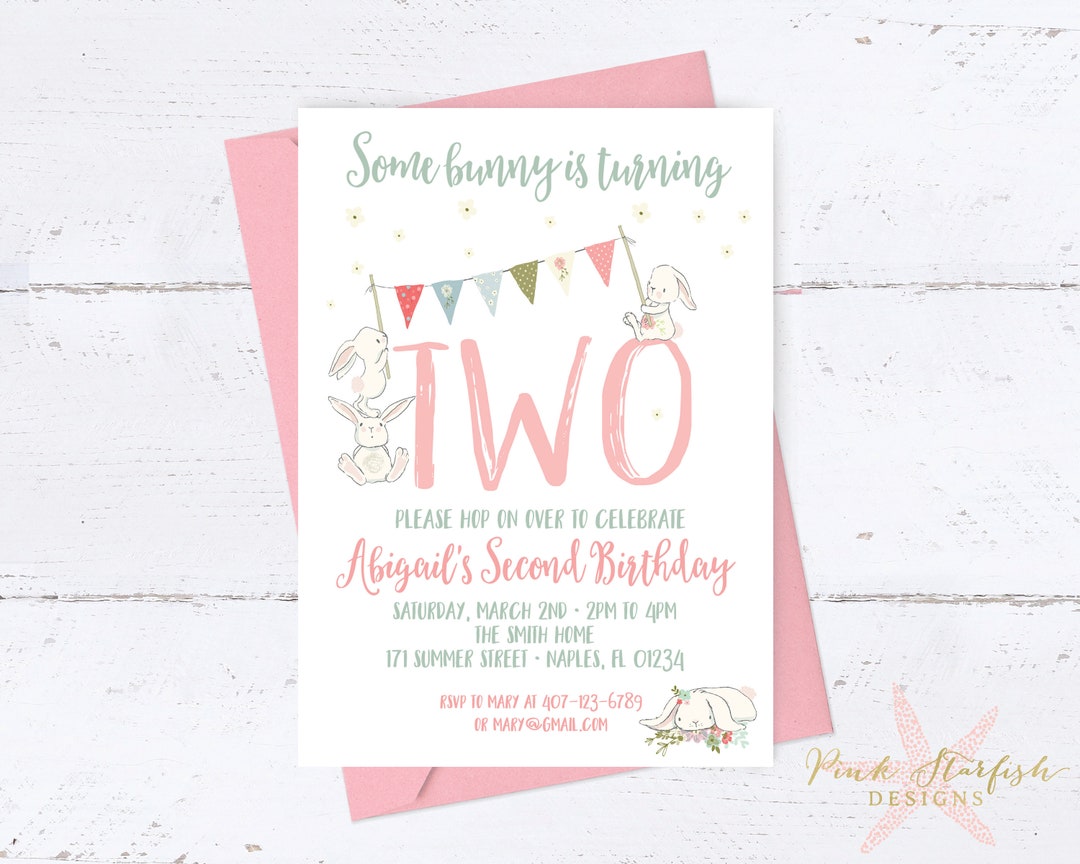 Bunny Birthday Invitation, Some Bunny is Turning TWO, Second Birthday ...
