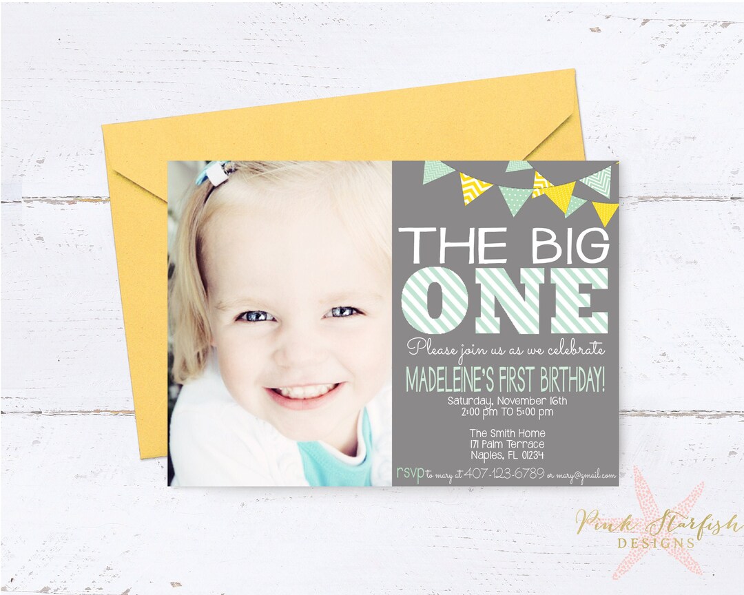 PRINTABLE First Birthday Invitation With Picture 1st Birthday ...