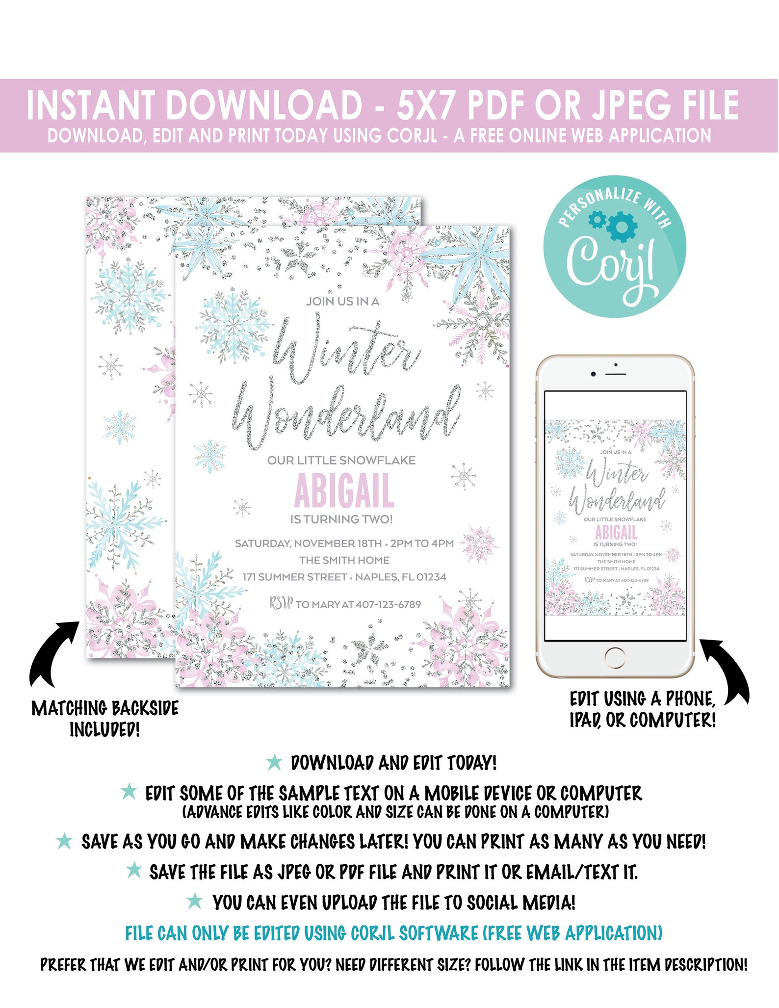 Snowflake Birthday Invitation Winter Birthday Snowflake - Etsy