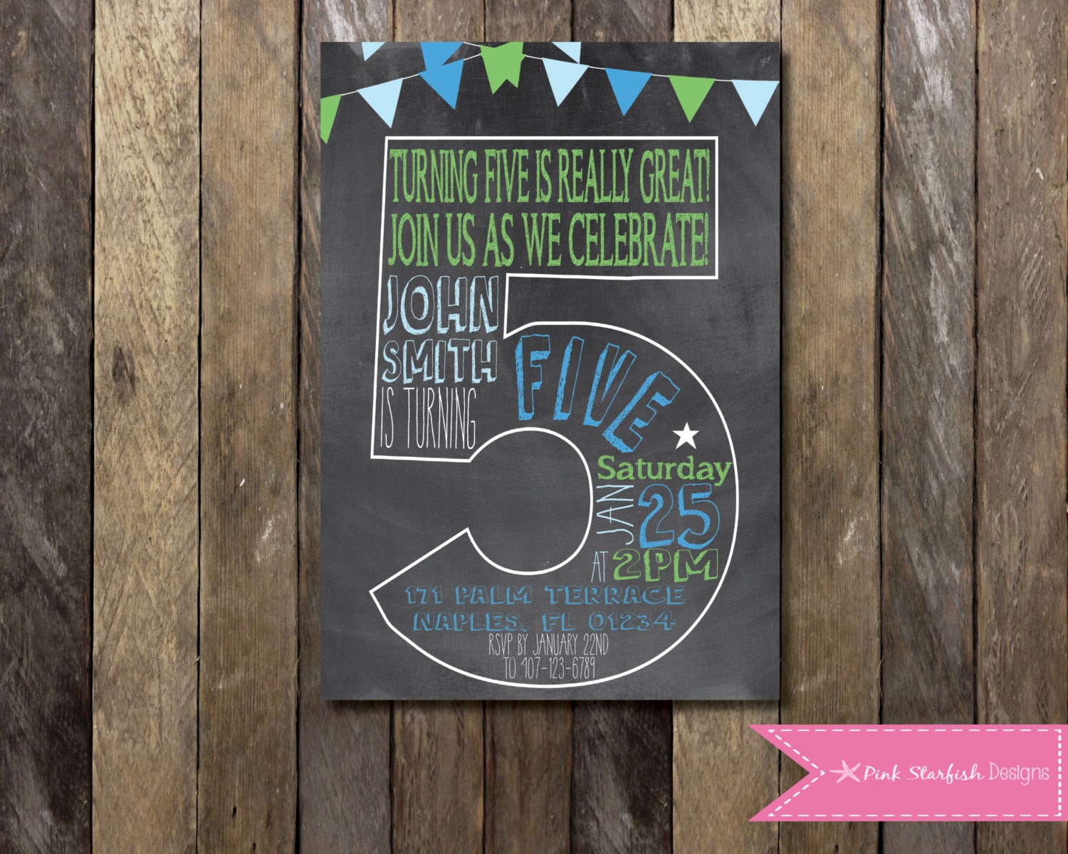 Chalkboard Fifth Birthday Invitation 5th Birthday Invitation | Etsy