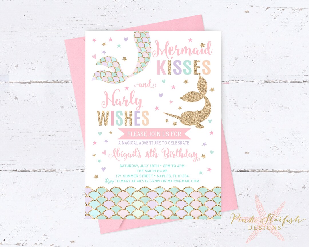 Mermaid and Narwhal Birthday Invitation, Magical Birthday Invitation ...