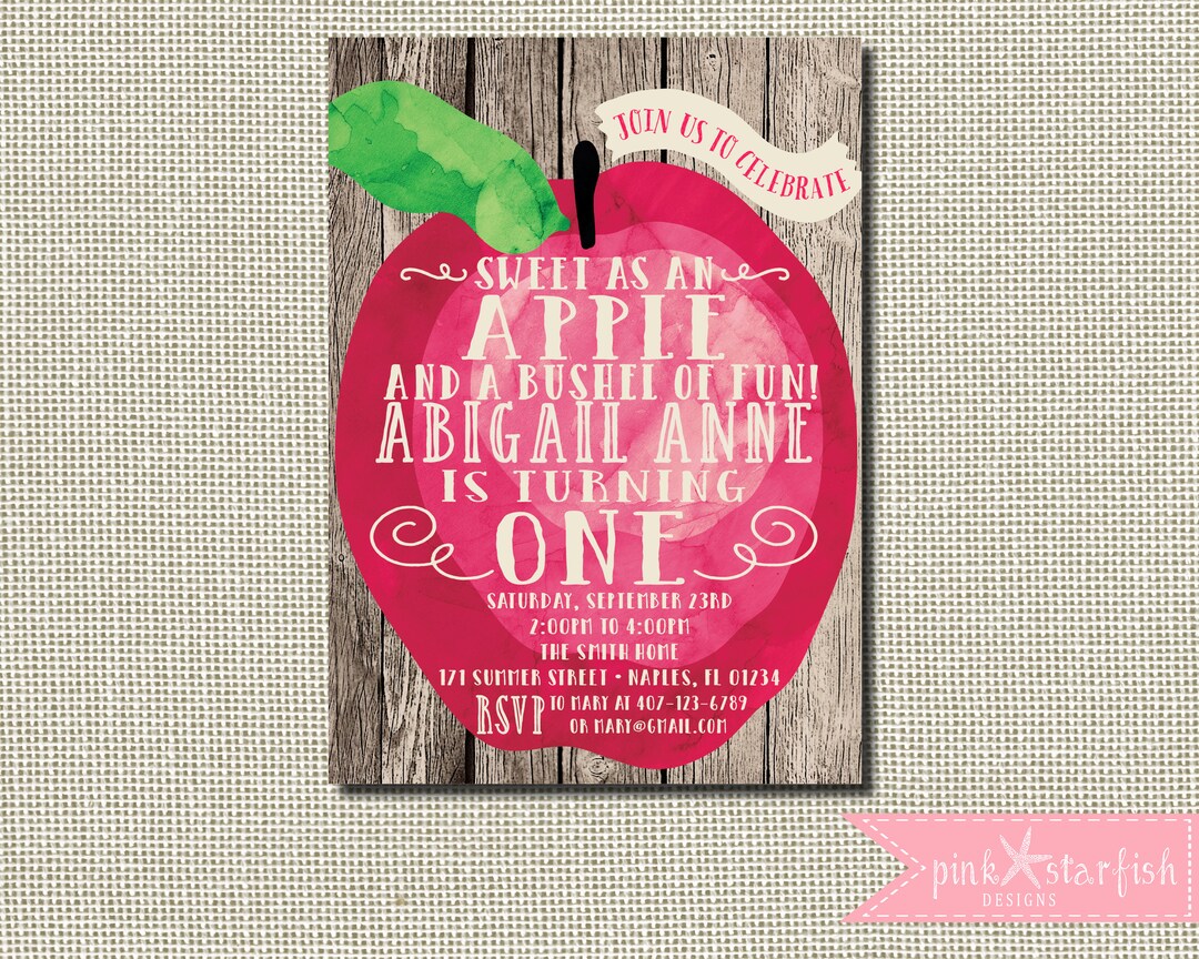 Apple Invitation, Apple Birthday Invitation, Fall Birthday, Apple Party ...