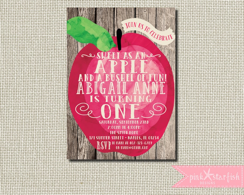 Apple Invitation Apple Birthday Invitation Fall Birthday | Etsy